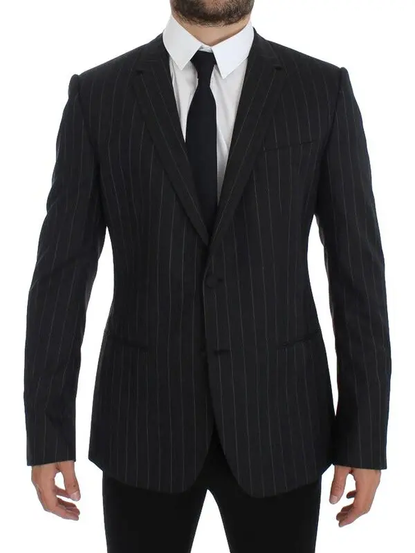 Dolce & Gabbana Striped Slim Fit Wool Blazer - Gray
