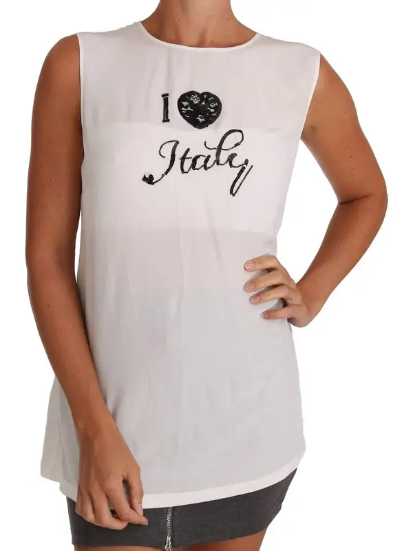 Dolce & Gabbana Silk I Love Italy Cami T-shirt - White