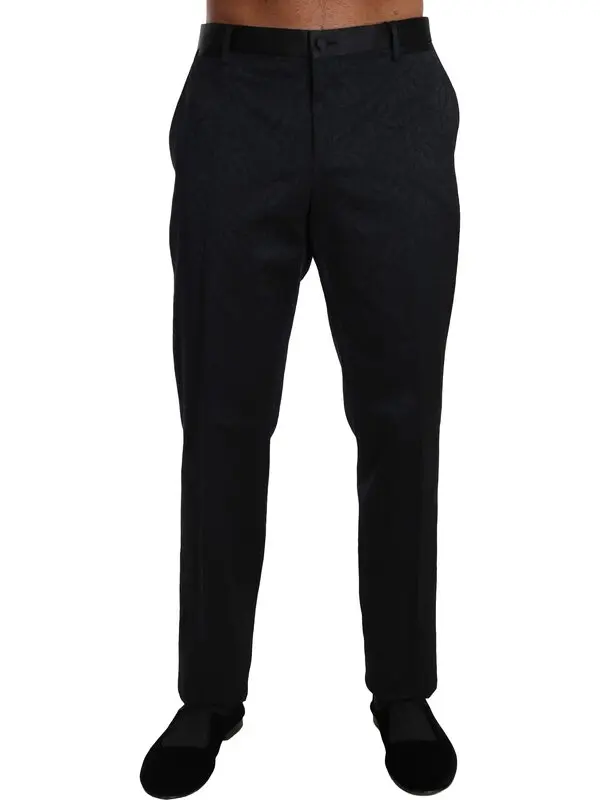 Dolce & Gabbana Cotton Brocade Formal Trousers Pants - Black