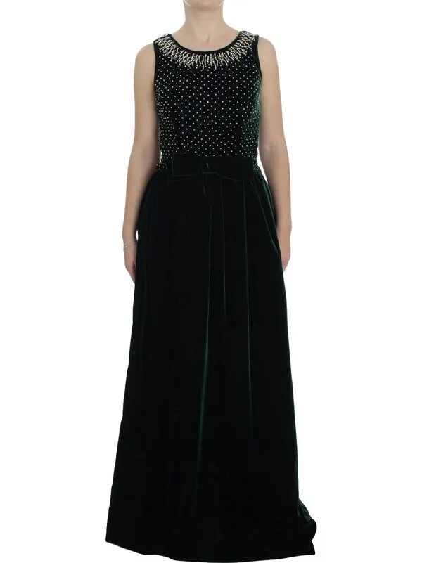 Dolce & Gabbana Velvet Crystal Maxi Dress - Green