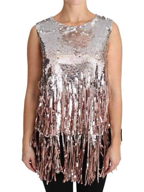 Dolce & Gabbana Sequined Fringe Tank Top - Pink