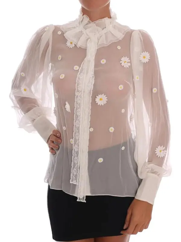 Dolce & Gabbana Daisy Applique Silk Shirt - White