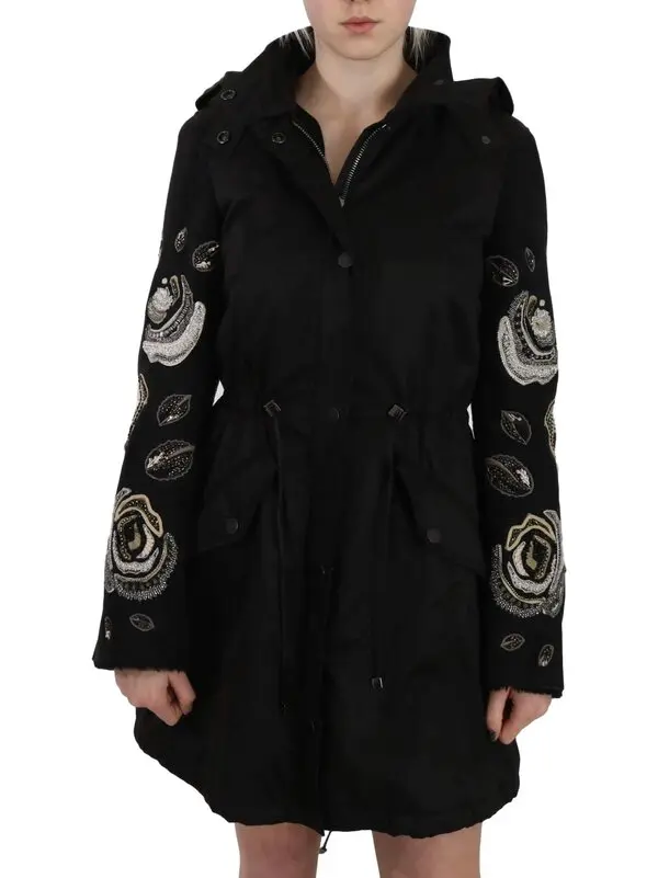 John Richmond Floral Sequined Beaded Hooded Jacket - Black