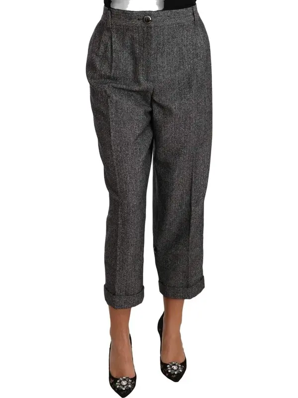 Dolce & Gabbana Wool Blend Pleated Cropped Trousers - Gray