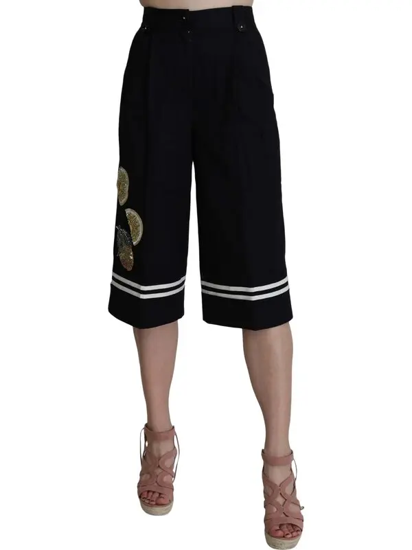 Dolce & Gabbana Cotton Cropped Embellished Trousers - Black