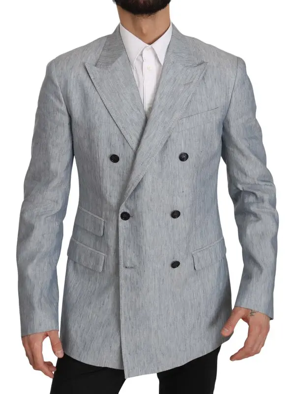 Dolce & Gabbana Flax And Silk Double-breasted Blazer - Blue