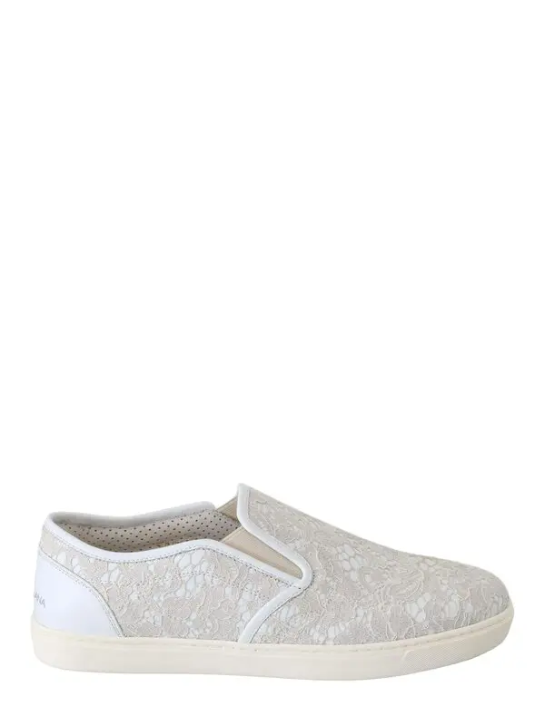 Dolce & Gabbana Leather Lace Slip On Loafers - White
