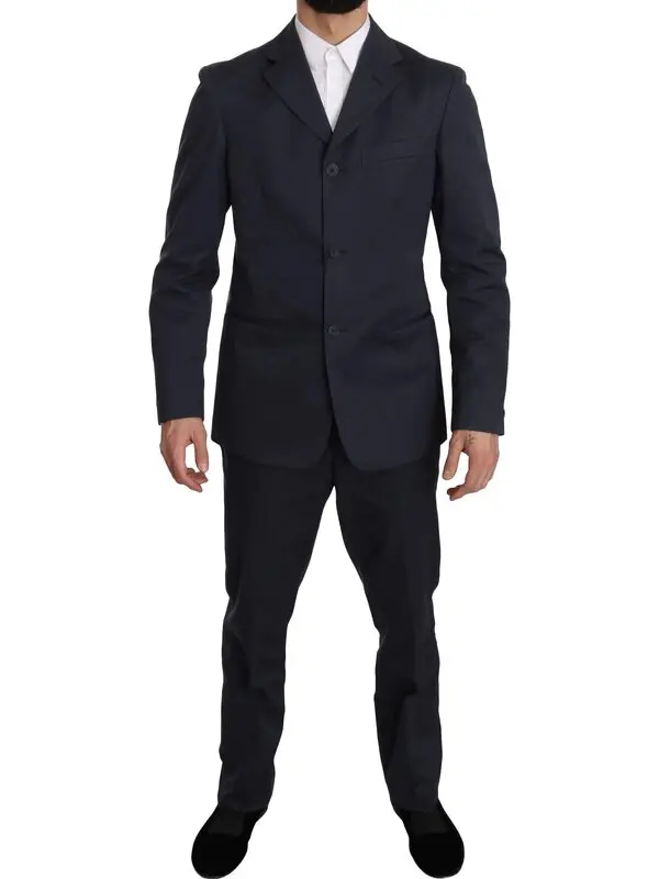 ROMEO GIGLI Two Piece 3 Button Cotton Solid Suit - Blue