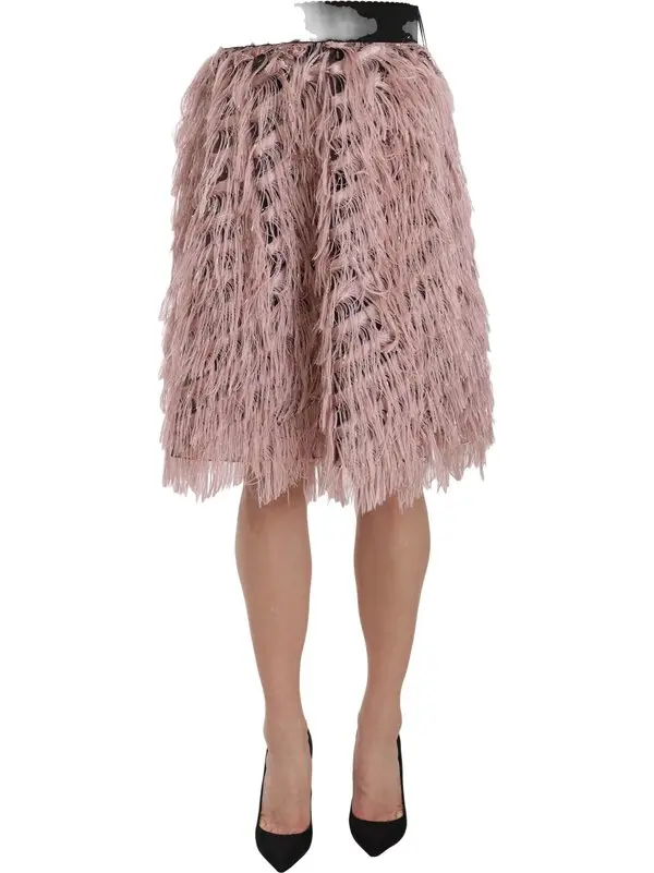 Dolce & Gabbana Gold Fringe Metallic A-line Skirt - Pink