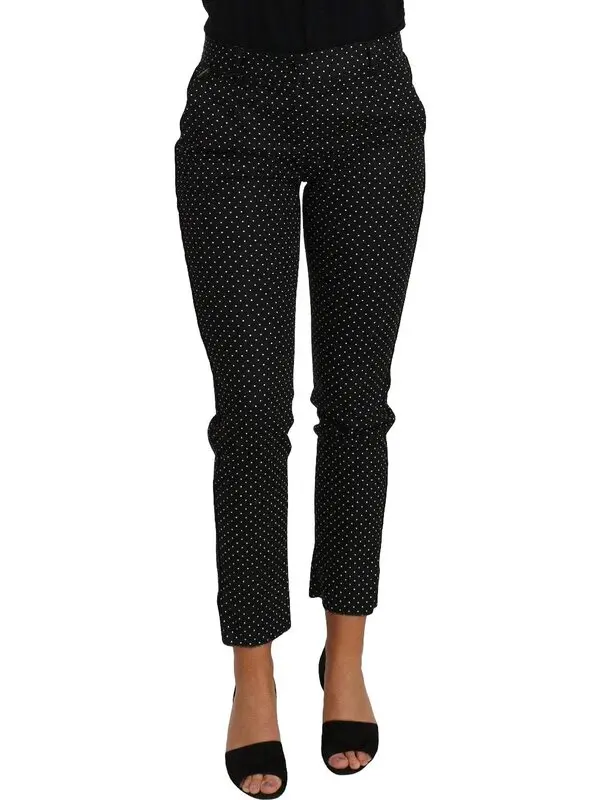 Dolce & Gabbana Polka Dot Cropped Straight Dress Pants - Black