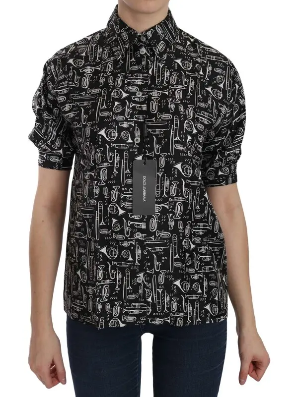 Dolce & Gabbana Musical Instrument Print Collared Blouse - Black
