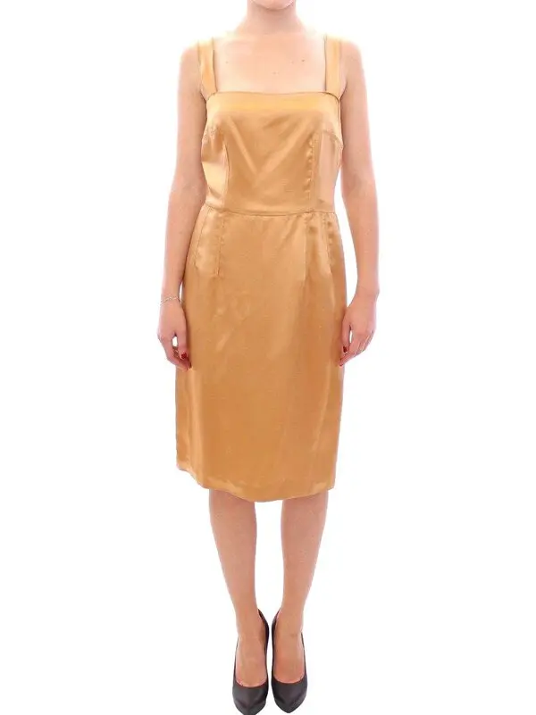 Dolce & Gabbana Silk Knee Length Sheath Dress - Bronze