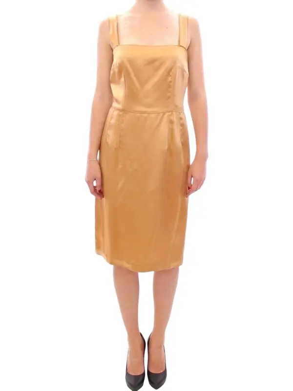 Dolce & Gabbana Silk Knee Length Sheath Dress - Bronze