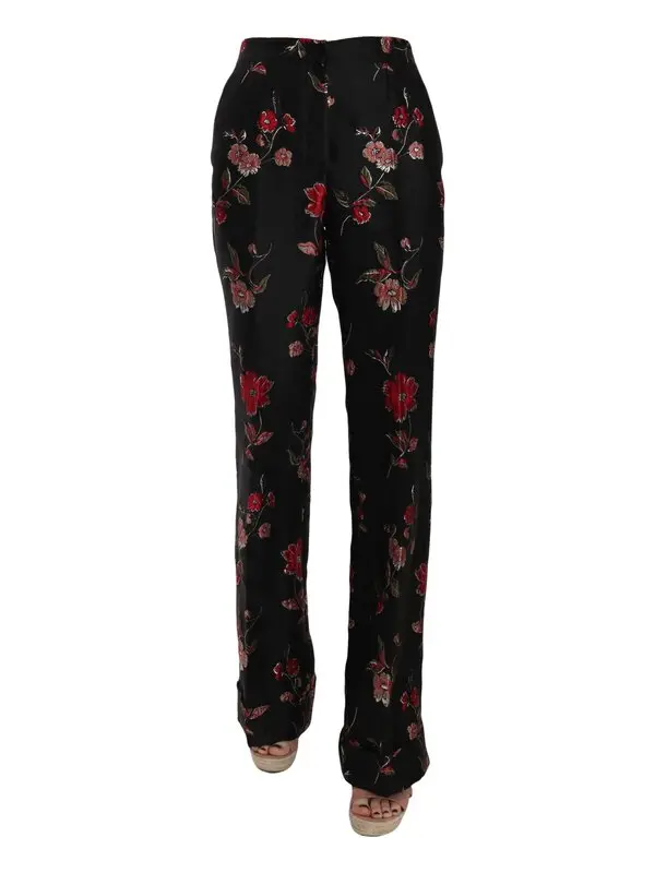 Dolce & Gabbana Floral Print Boot-cut Trousers - Black