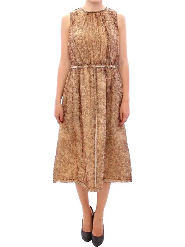 Dolce & Gabbana Sleeveless Silk Knee Length Dress - Brown
