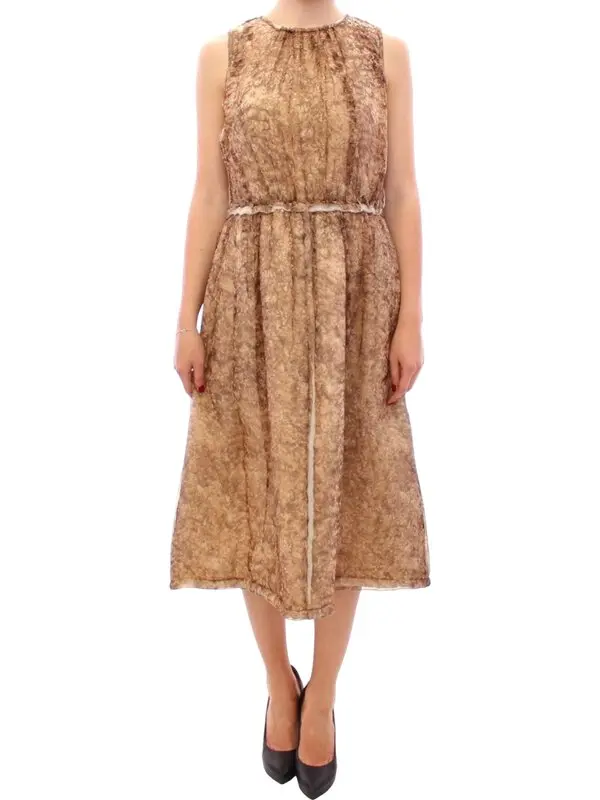 Dolce & Gabbana Sleeveless Silk Knee Length Dress - Brown