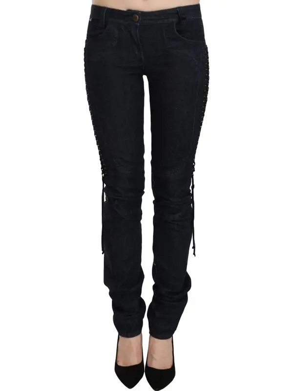 Just Cavalli Low Waist Skinny Trousers With Braided String - Black