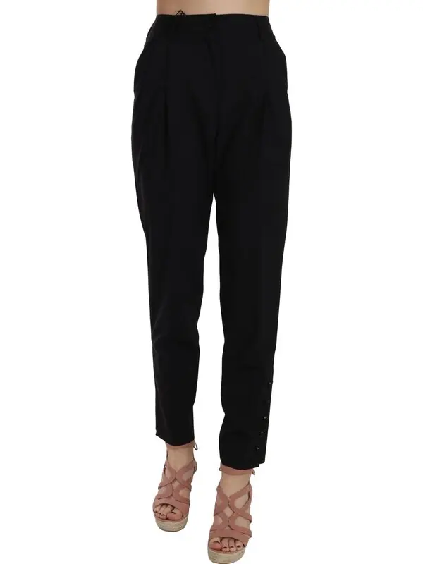 Dolce & Gabbana Button Detailed Pleated Tapered Trousers - Black