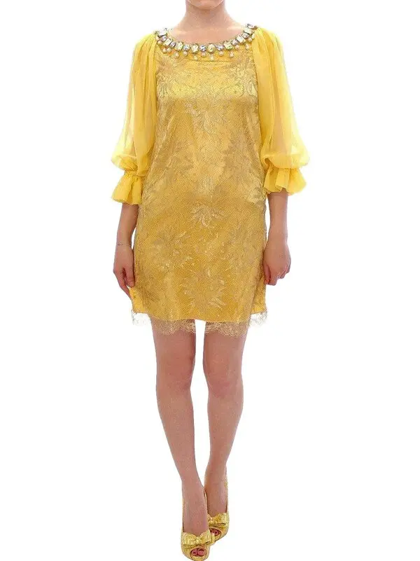 Dolce & Gabbana Lace Crystal Mini Dress - Yellow