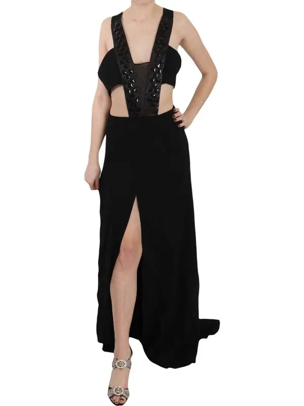 John Richmond Crystal Leather Gown - Black