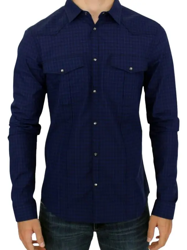 Costume National Blue Checkered Cotton Shirt - Red