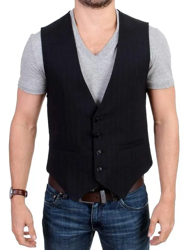 Costume National Striped Cotton Blend Casual Vest - Black