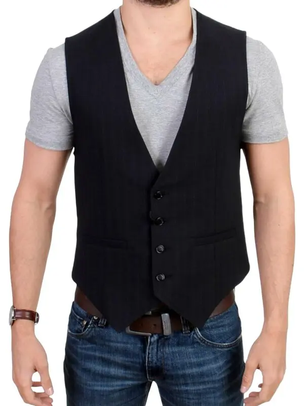 Costume National Striped Cotton Blend Casual Vest - Black