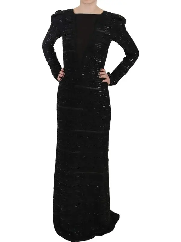 John Richmond Silk Sequined Gown - Black