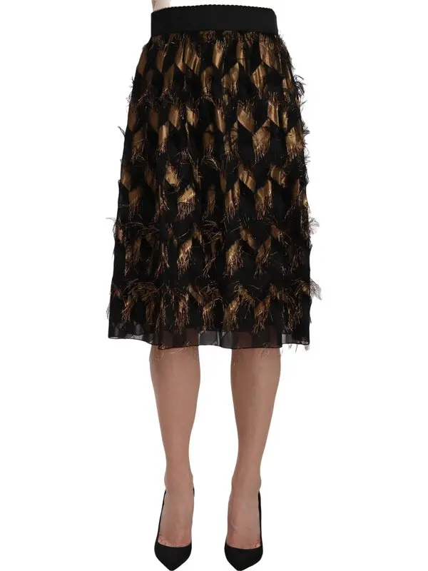 Dolce & Gabbana Fringe Metallic Pencil A-line Skirt - Gold