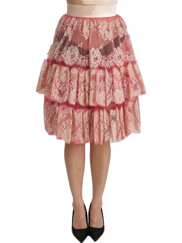 Dolce & Gabbana Lace Layered High-waist Knee-length Skirt - Pink