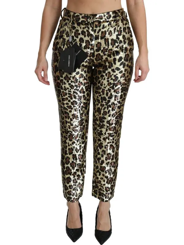 Dolce & Gabbana High Waist Leopard Sequined Pants - Gold