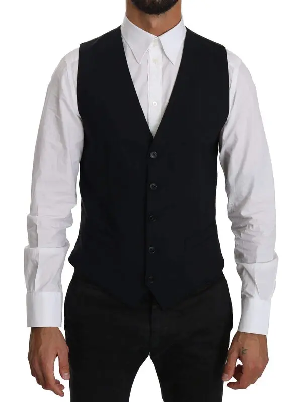 Dolce & Gabbana Wool Waistcoat Formal Gilet Vest - Blue