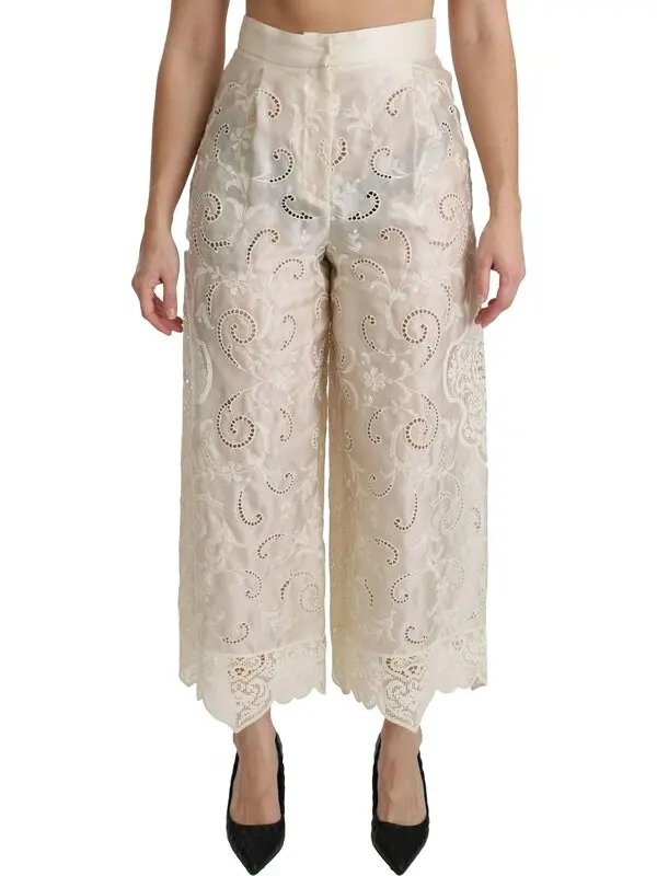 Dolce & Gabbana Lace High-waisted Cropped Palazzo Pants - Cream