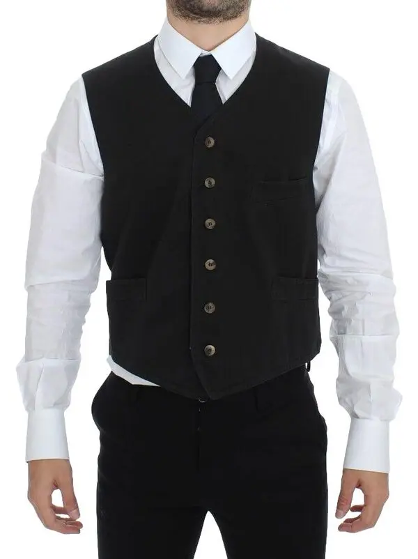 Dolce & Gabbana Cotton Blend Single Breasted Vest - Black