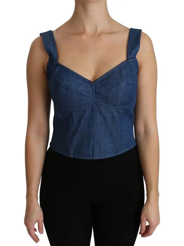 Dolce & Gabbana Sleeveless Bustier Cotton Blend Top - Blue