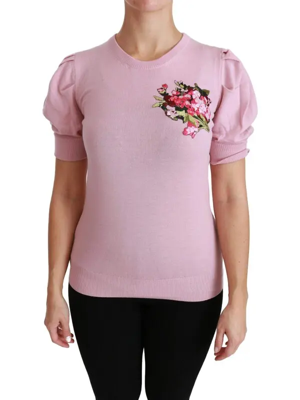 Dolce & Gabbana Floral Embroidered Virgin Wool Top - Pink