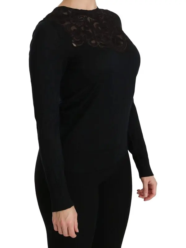 Dolce & Gabbana Silk Blend Lace Crew Neck Long Sleeve Blouse - Black