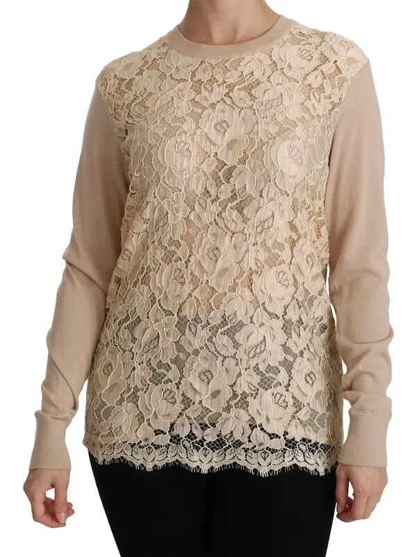 Dolce & Gabbana Lace Cashmere Blend Top - Beige