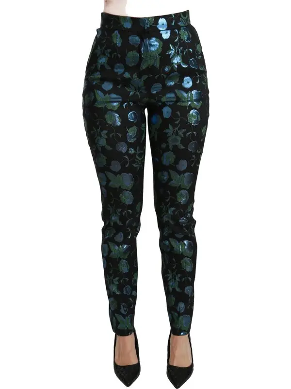 Dolce & Gabbana Floral Metallic Slim Pants - Blue