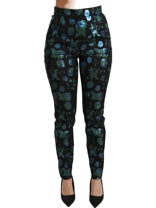 Dolce & Gabbana Floral Metallic Slim Pants - Blue