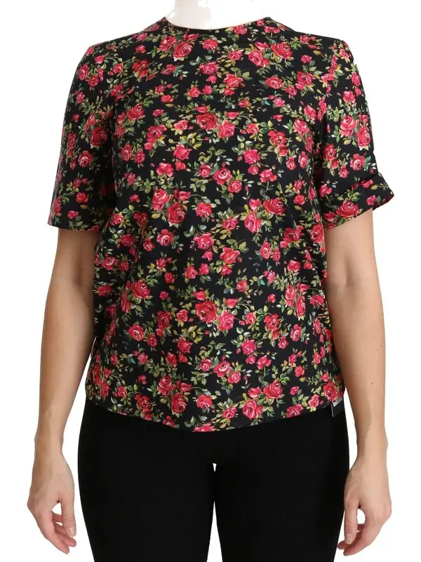Dolce & Gabbana Floral Roses Short Sleeve Blouse - Black