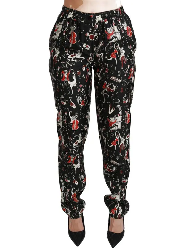 Dolce & Gabbana Printed Silk Trousers - Black