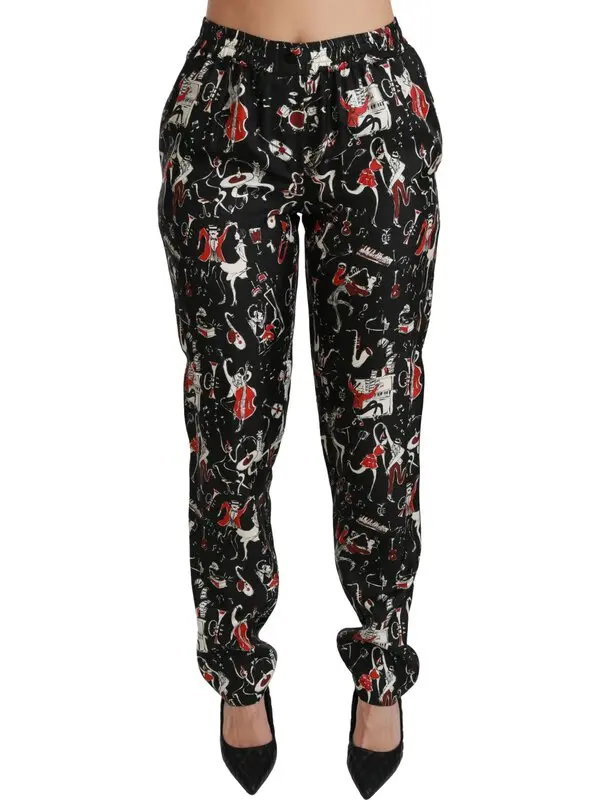 Dolce & Gabbana Printed Silk Trousers - Black