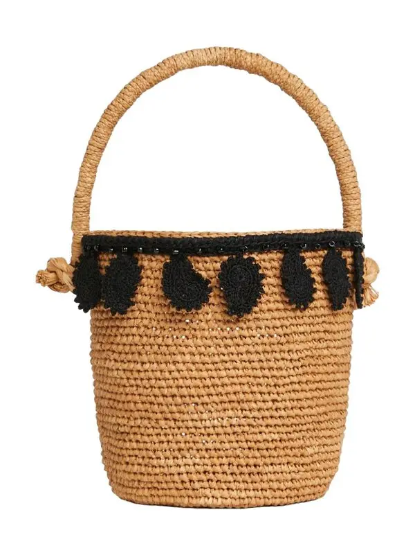 Alanui Paisley-appliqué Raffia Basket Bag - Natural Black