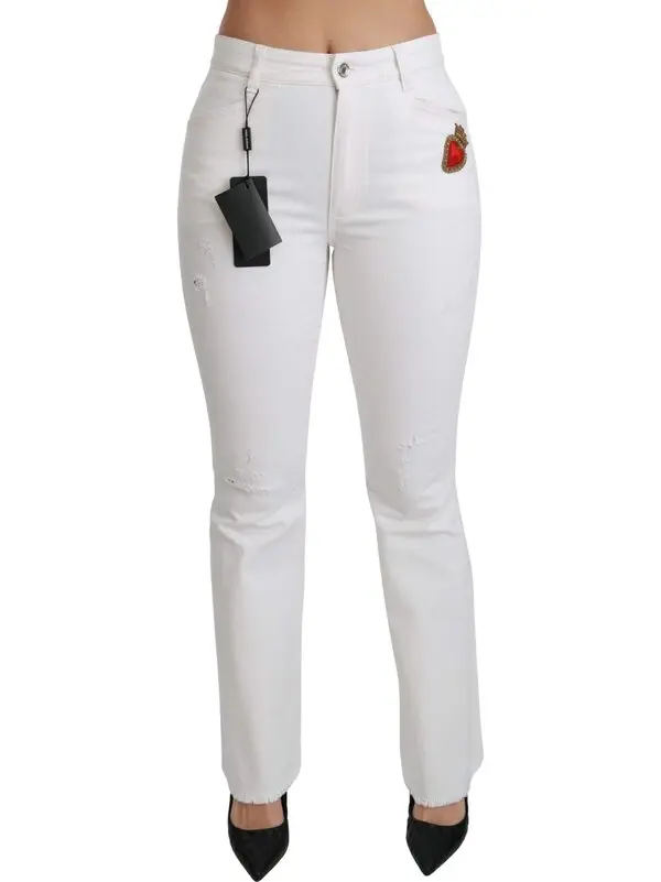 Dolce & Gabbana Flared Stretch Cotton Trousers - White