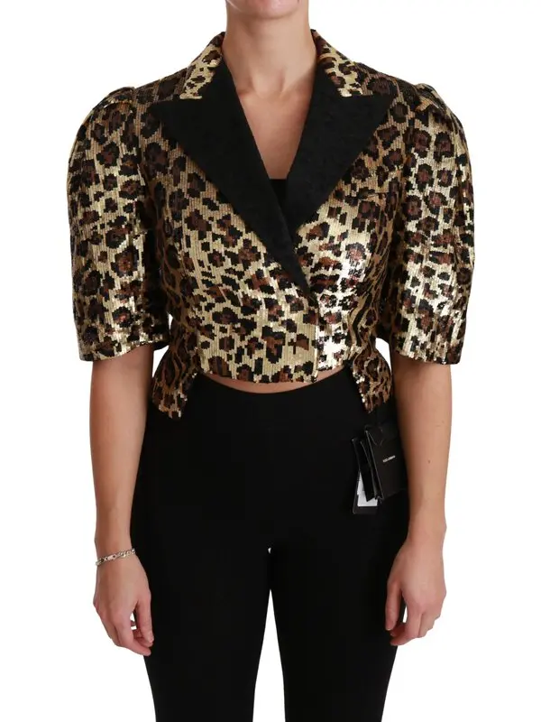 Dolce & Gabbana Leopard Sequined Blazer Jacket - Gold