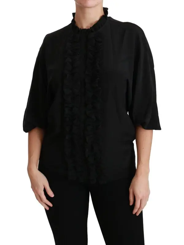 Dolce & Gabbana Silk Ruffled Blouse - Black