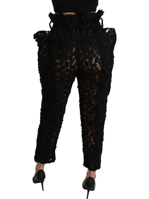Dolce & Gabbana Floral Lace High Waist Tapered Pants - Black