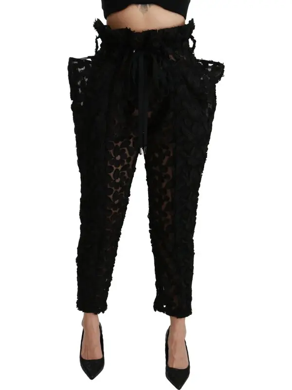 Dolce & Gabbana Floral Lace High Waist Tapered Pants - Black