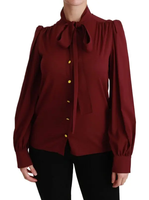 Dolce & Gabbana Long Sleeve Silk Shirt Blouse Top - Maroon